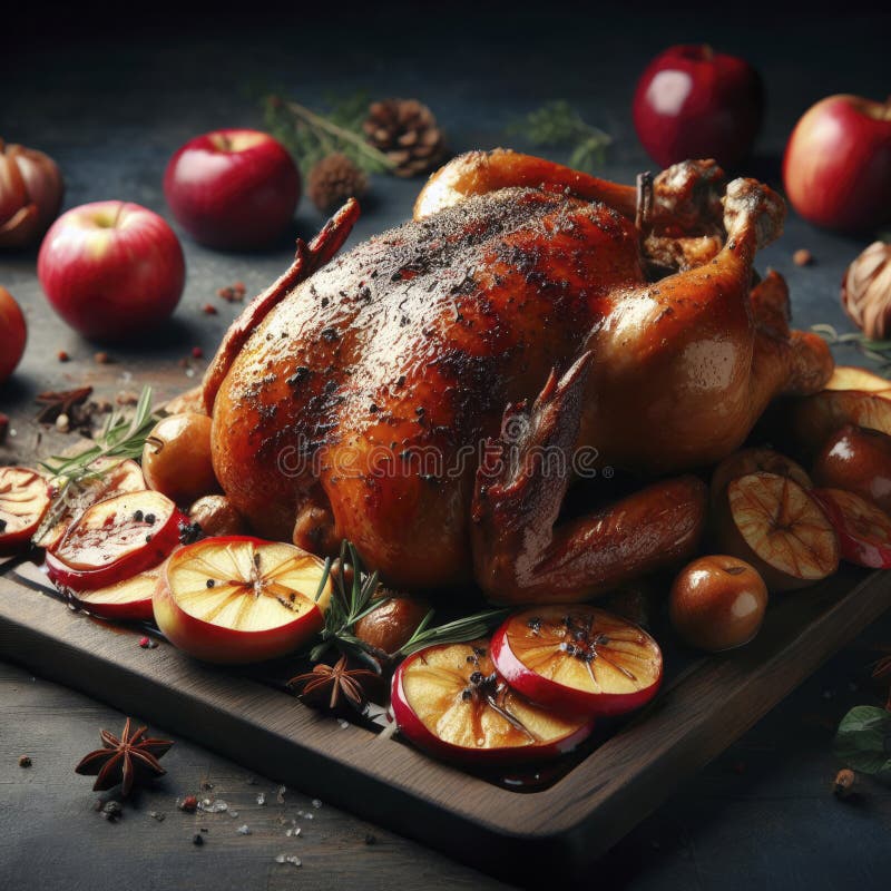 New Year S Duck with Apples. Ai Generative Stock Illustration ...