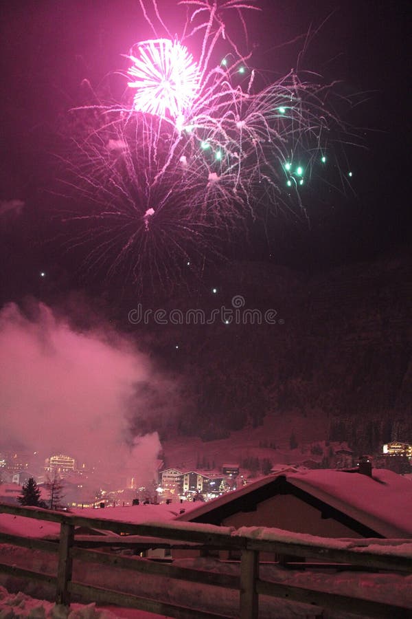 New Year`s Eve Firework in Lech am Arlberg, Austrian Alps Mountains ...