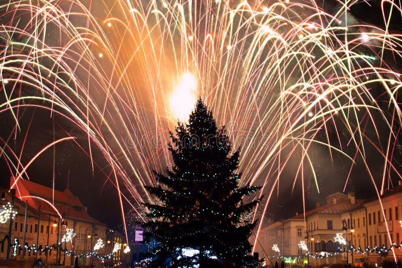 New Year s Eve fireworks editorial image. Image of tree - 65570120