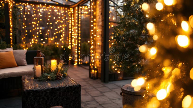 New Yearâ€™s Eve Party Setup with Glimmering Lights and Decor Stock ...