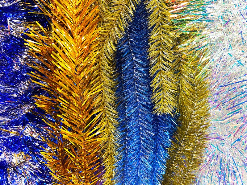 New Year S Festive Tinsel. Yellow, Blue, Silver, White Fluffy Threads ...