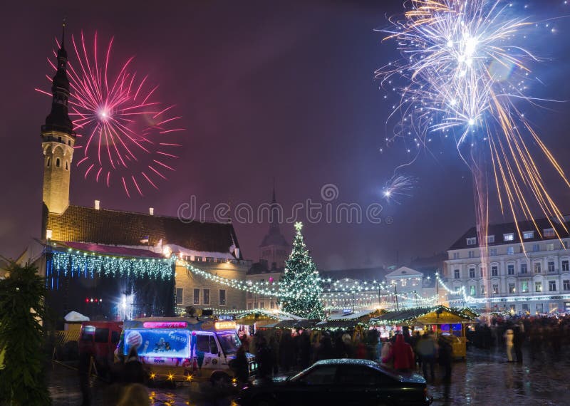 New Year S Fireworks in Tallinn Editorial Photography - Image of ...