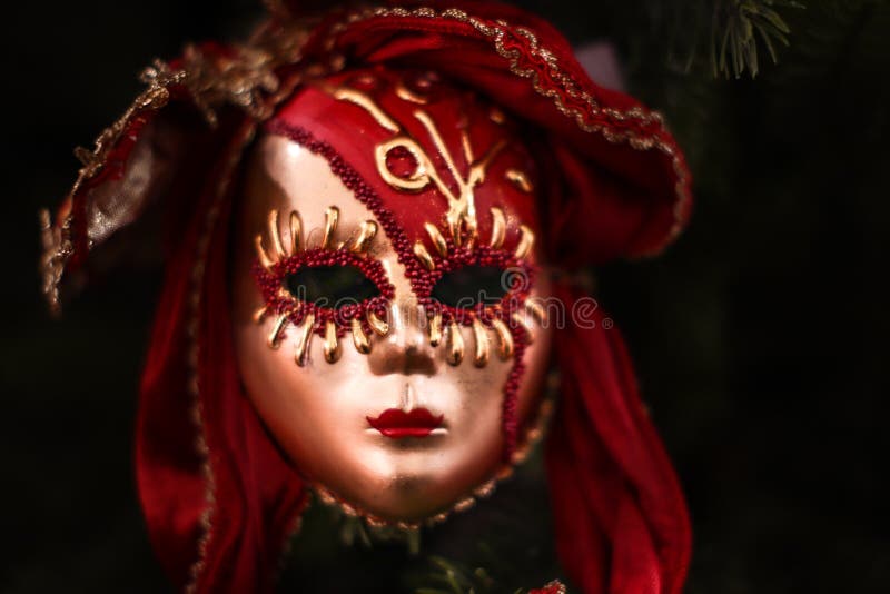 New Year& X27;s Mask on the Christmas Tree Stock Photo - Image of tree ...