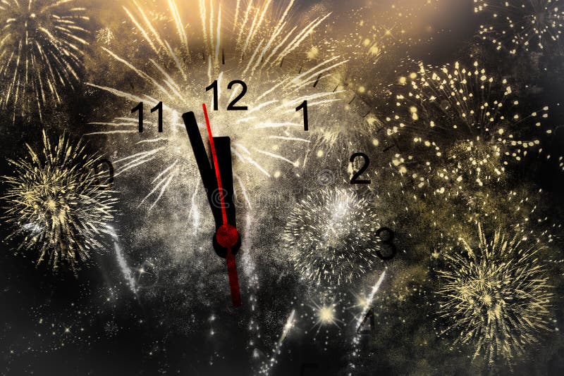 New Year& X27;s at Midnight - Clock at Twelve O& X27;clock with Holiday ...