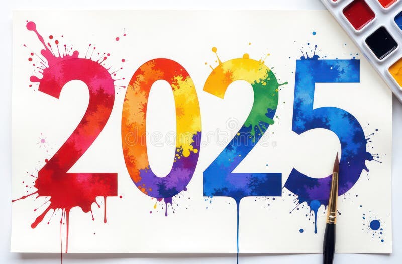 New Year S Numbers 2025 Painted with Watercolors on a White Sheet ...