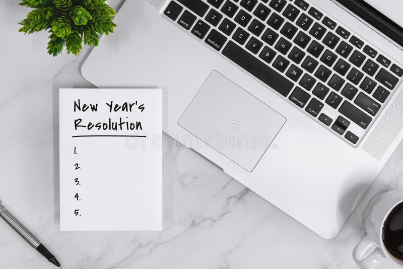 New Year`s Resolution List on Notebook with Laptop Stock Photo - Image ...