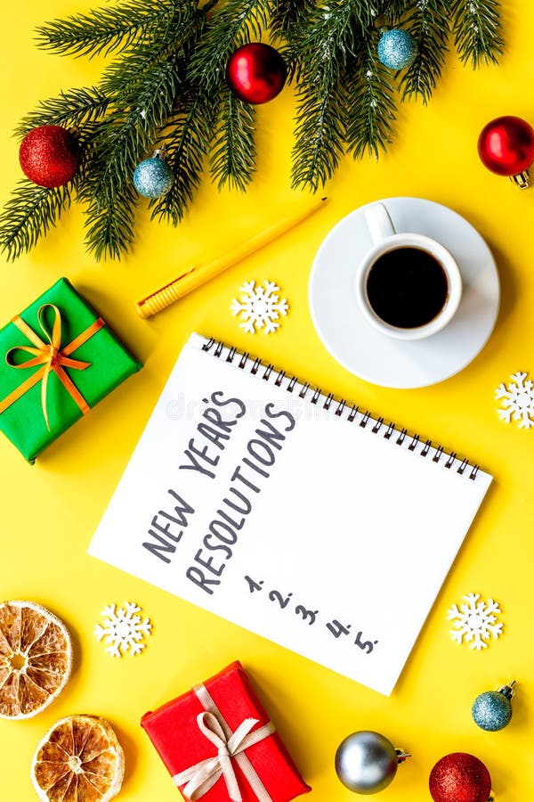 2021 New Year`s Resolutions with Christmas Decorations. Overhead View ...