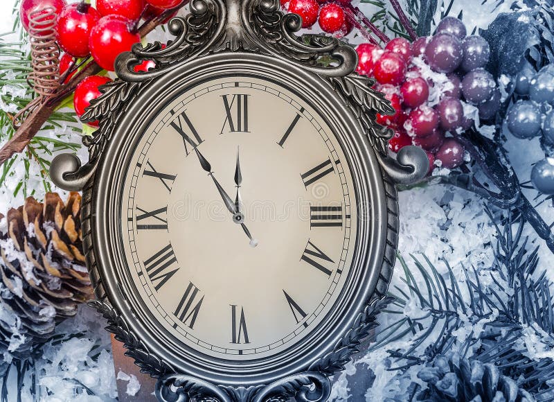 New Year S Still Life. Old Clock on Snow. Stock Image - Image of ...