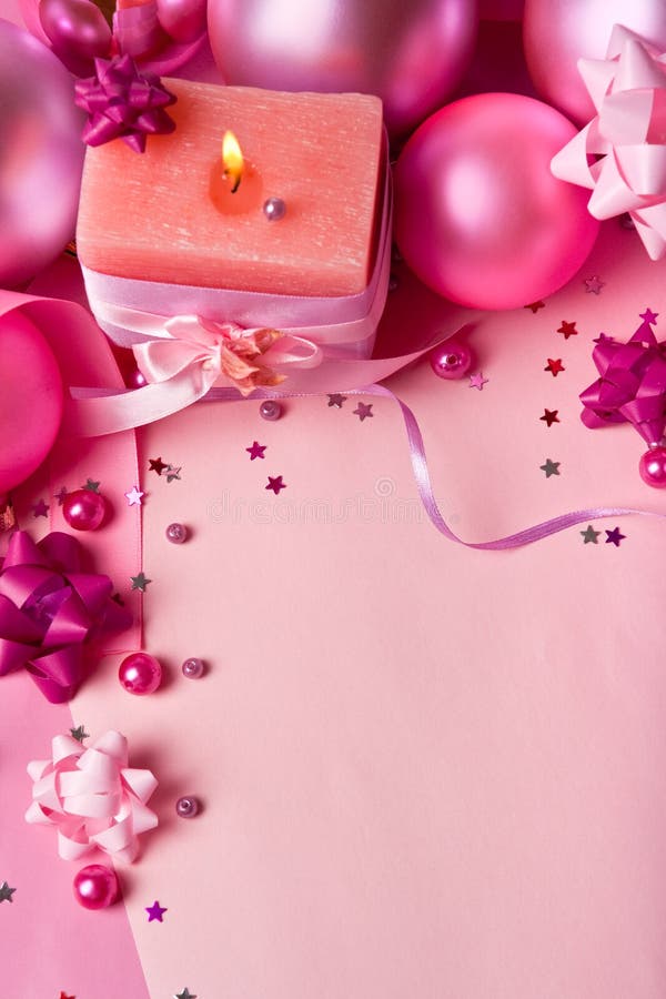 New Year S Still-life in Pink Tones (top View) Stock Image - Image of ...