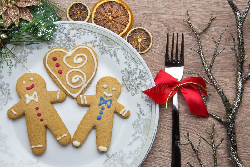 New Year S Table Decoration with Gingerbread Men Stock Photo - Image of ...