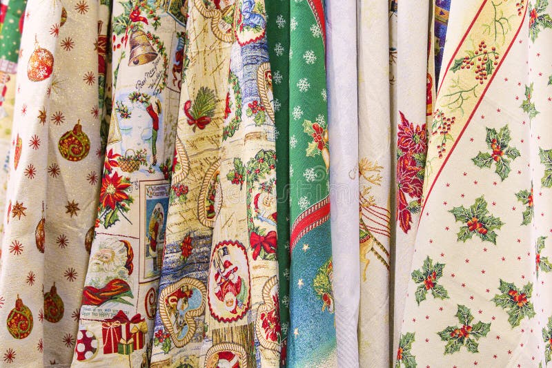 New Year`s Textiles, Fabric with a Christmas Print Stock Photo - Image ...