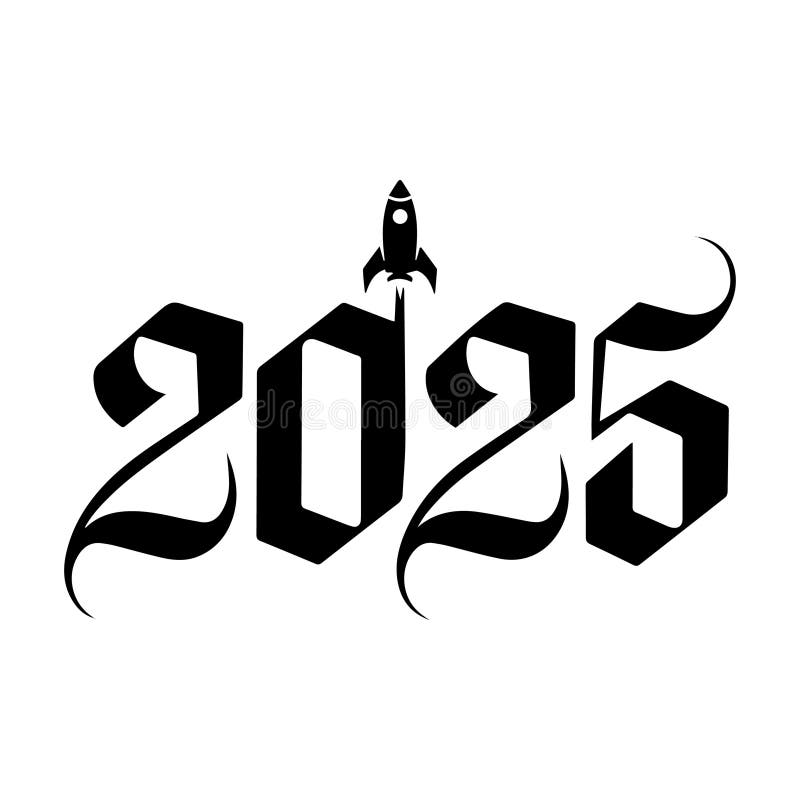 2025 New Year S Typography with Rocket Launch Graphic Stock Vector ...