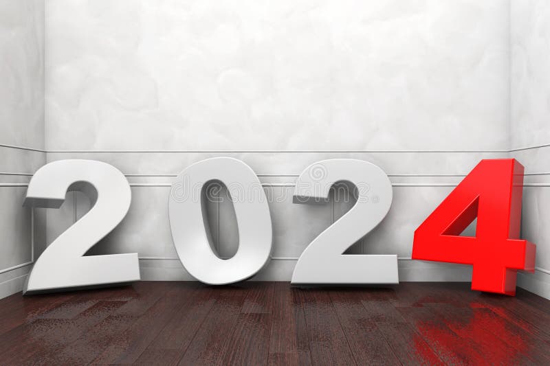 2024 New Year Sign in Empty Room. 3d Rendering Stock Image - Image of ...