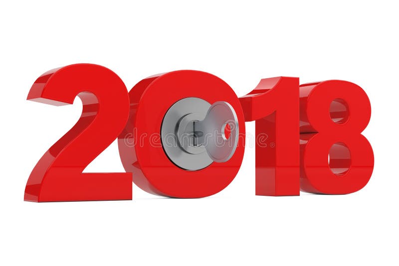 New 2018 Year Sign with Key. 3d Rendering Stock Illustration ...