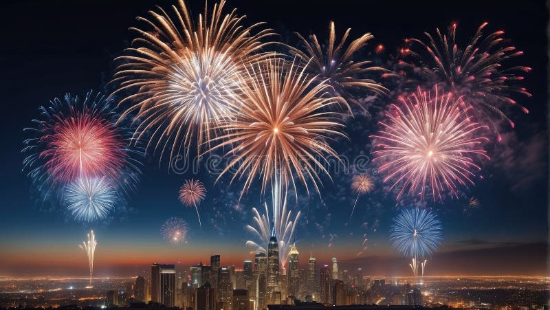 New Year with a Sky Full of Fireworks Stock Image - Image of happy ...