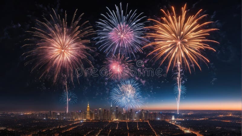 New Year with a Sky Full of Fireworks Stock Photo - Image of beautiful ...