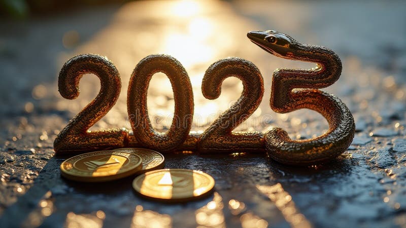 New Year 2023 with Snake Symbol and Cryptocurrency Coins in Sunlight ...