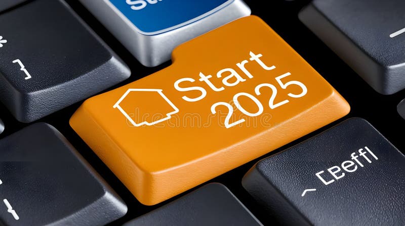 New Year 2025 Start Button on Computer Keyboard Stock Illustration ...