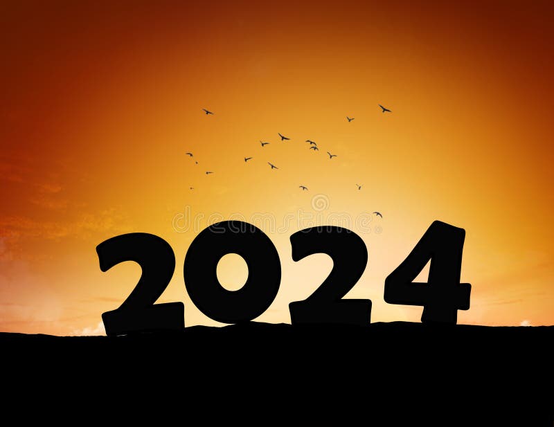 New Year 2024 at sunset stock photo. Image of number - 300821274