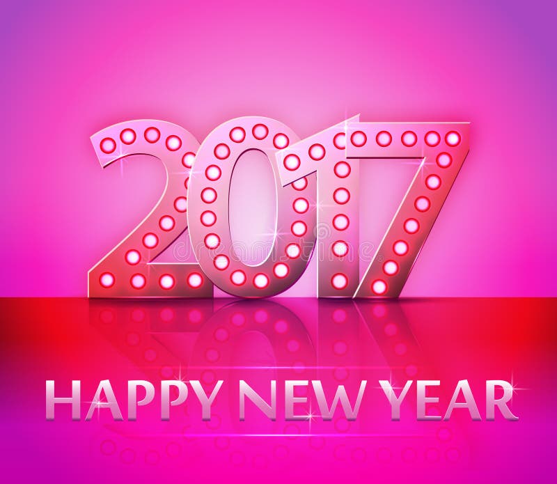The 2017 New Year Symbol with Light Bulbs and Mirror Stock Vector ...