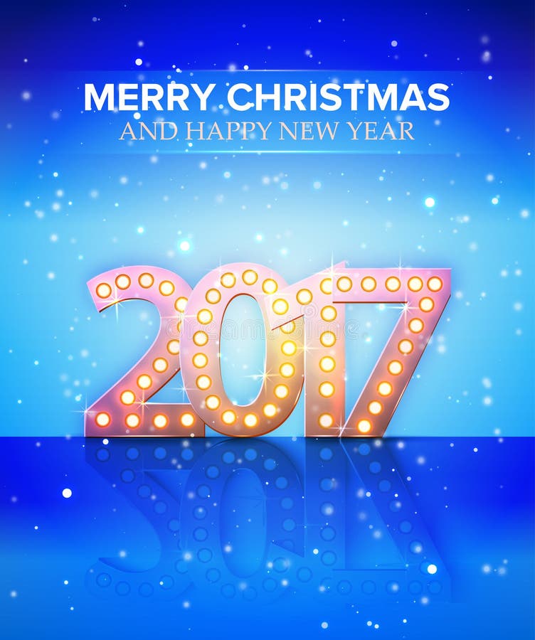 The 2017 New Year Symbol with Light Bulbs and Mirror Stock Vector ...