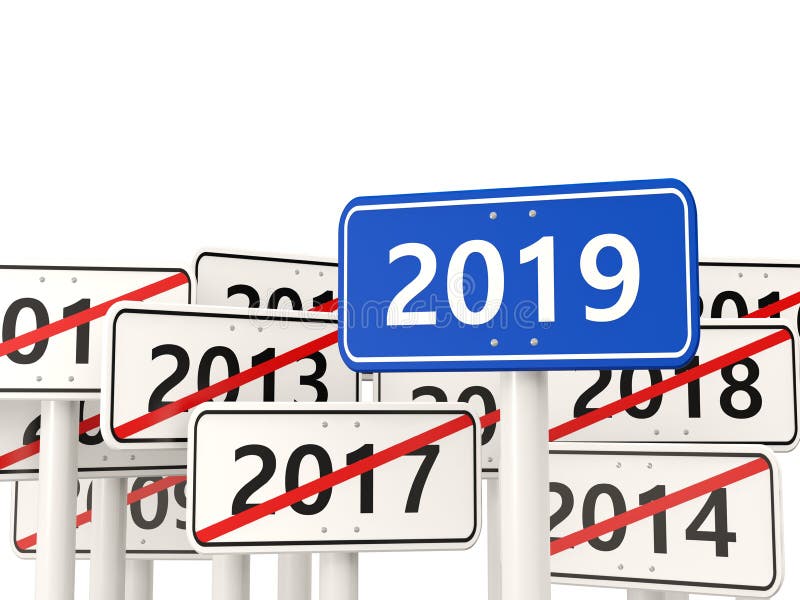 2019 New Year Symbol on a Road Sign Stock Illustration - Illustration ...