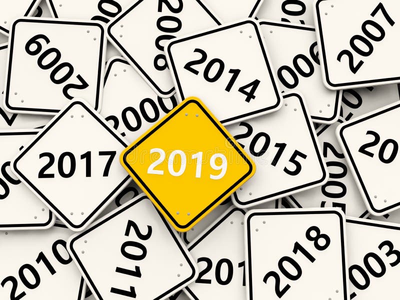 2019 New Year Symbol on a Road Sign Stock Illustration - Illustration ...