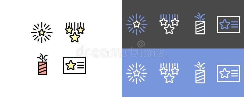 New Year Symbol Set - Firelight, Firework, Firecracker and Certificate ...