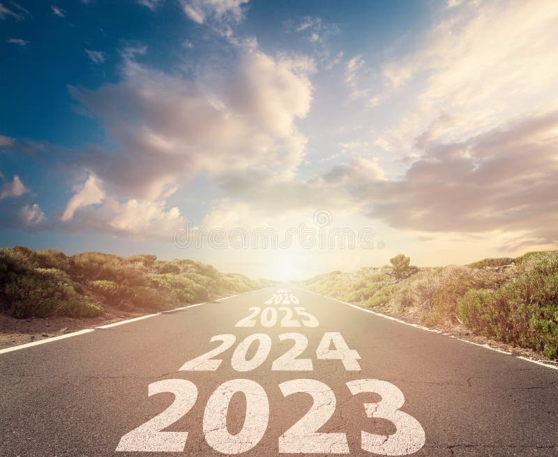 New Year 2024. Text Year 2023, 2024, 2025 Written on the Road Stock ...