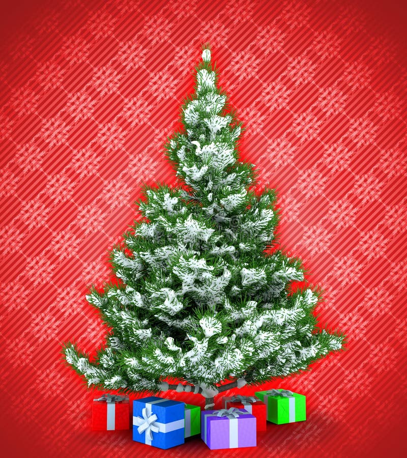 New Year Tree with Presents Over Red Stock Illustration - Illustration ...