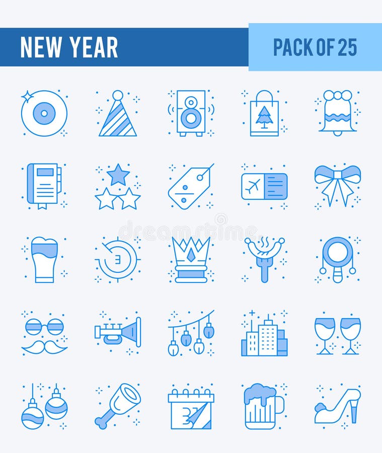 25 New Year. Two Color Icons Pack. Vector Illustration Stock Vector ...