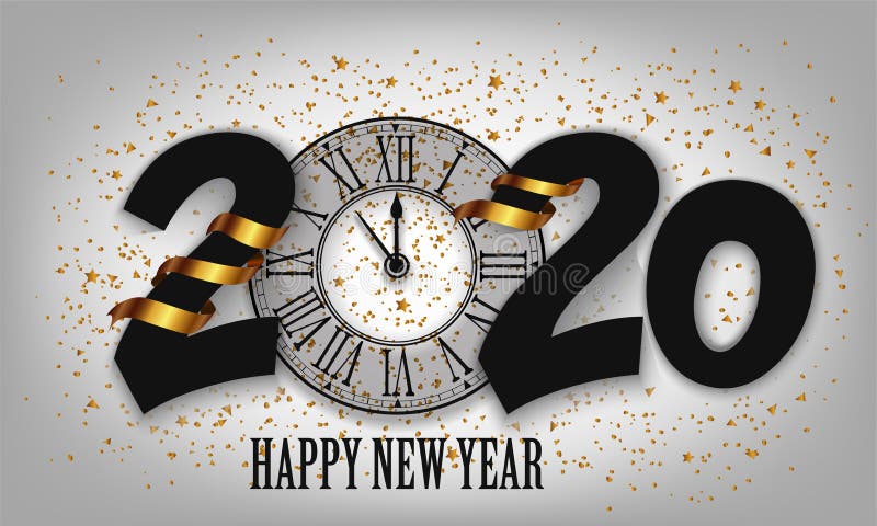 New Year Typographical Creative Background 2020 with Clock Stock Vector ...