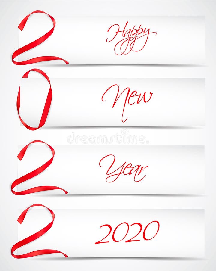 Red Ribbon New Year 2022 on Paper Cards Stock Vector - Illustration of ...