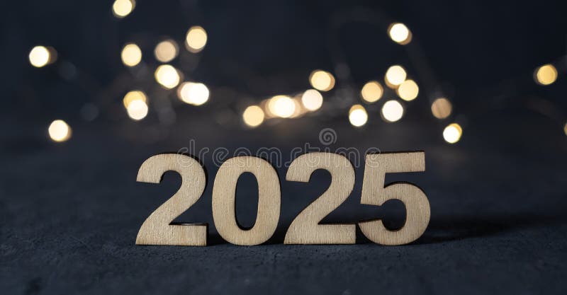 New Year 2025 in Wooden Numbers with Bokeh Stock Image - Image of ...