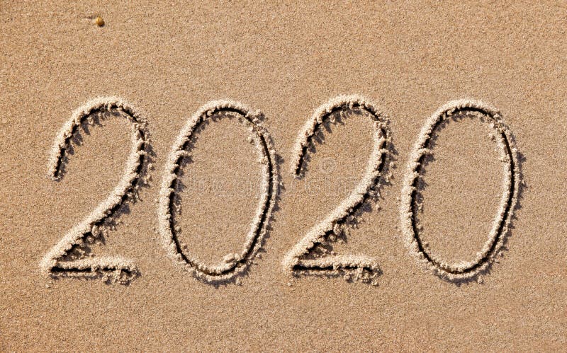 New Year 2020 Written in Sand Stock Image - Image of shore, icon: 166363447