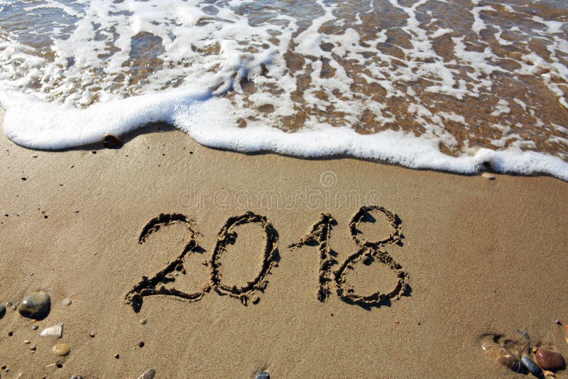 New Year 2018 Written In Sand. Stock Photo - Image of seascape, summer ...