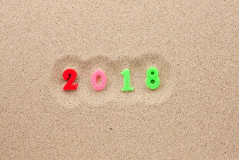 New Year 2018 Written in the Sand Stock Photo - Image of beginning ...