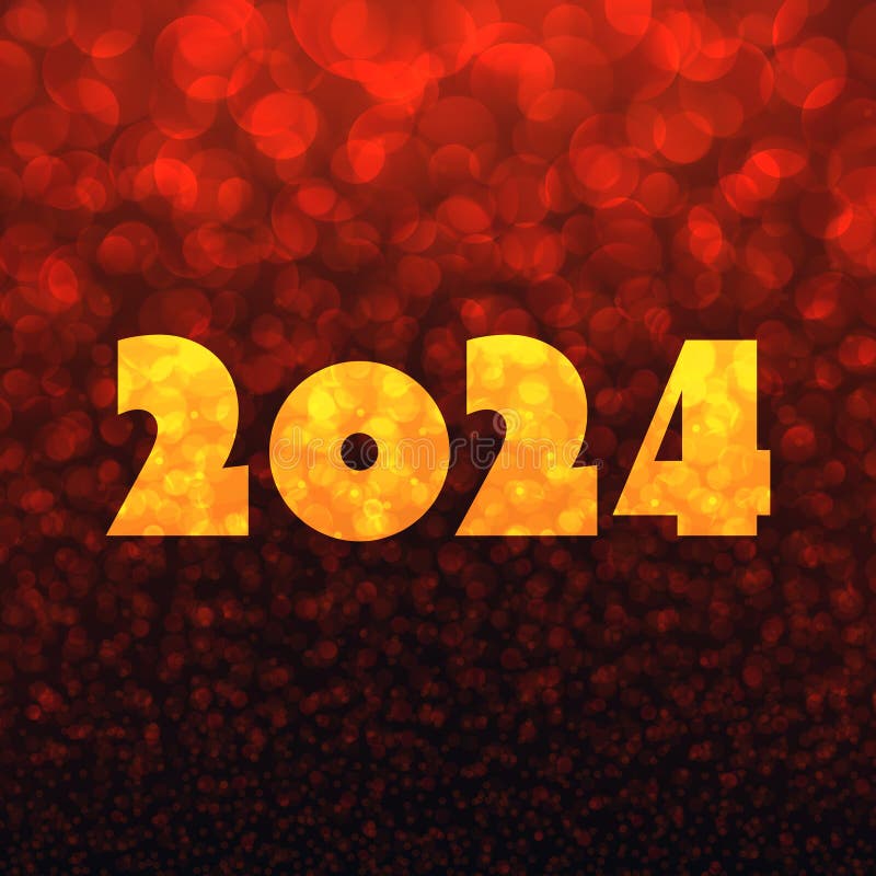 New Year 2024 Yellow Numbers on Bright Red Square Textured Background ...
