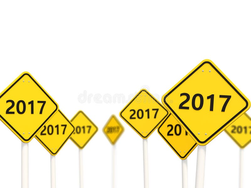 2017 New Year on Yellow Road Sign. Stock Illustration - Illustration of ...