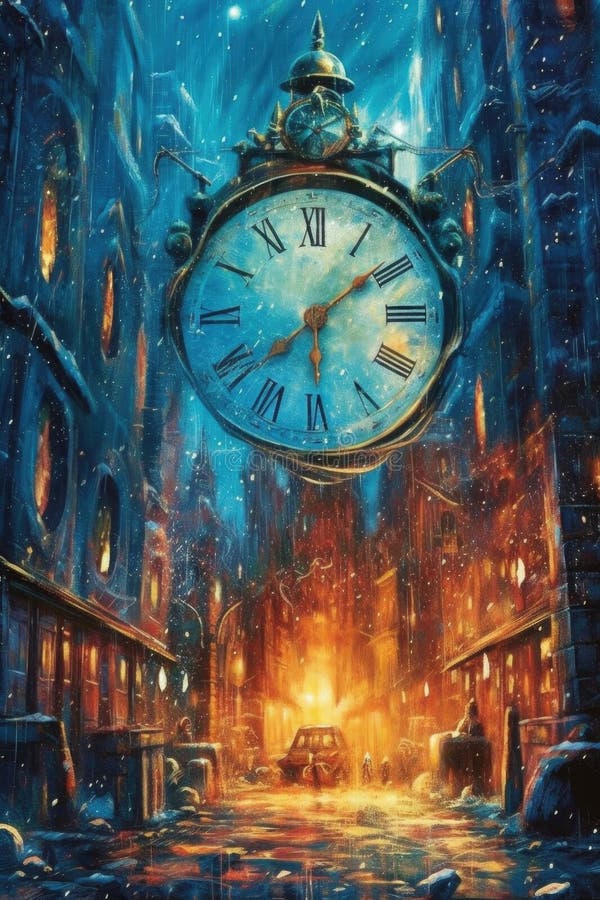 New Years Eve Countdown Clock at Midnight Stock Illustration ...