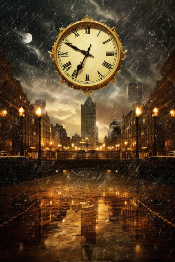 New Years Eve Countdown Clock at Midnight Stock Illustration ...