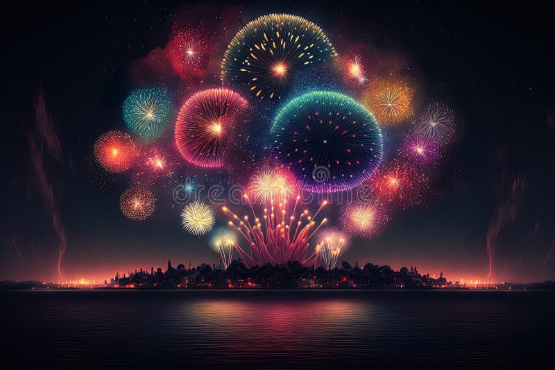 New Years Fireworks Display Stock Illustration - Illustration of ...