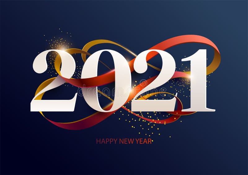New Years 2021. Greeting Card with Date and Ribbon Stock Vector ...