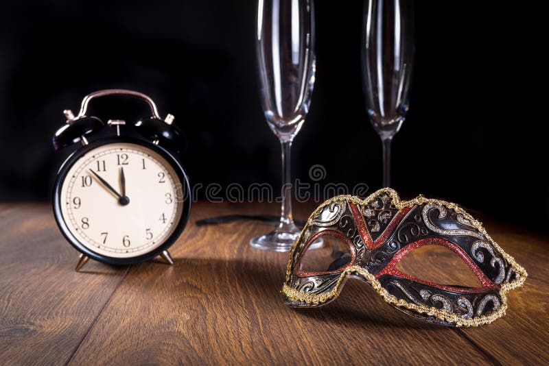 New years mask and clock stock image. Image of hour, antique - 63049591