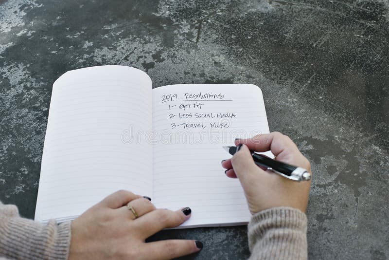 2019 New Years Resolutions with Female Hands Stock Photo - Image of ...