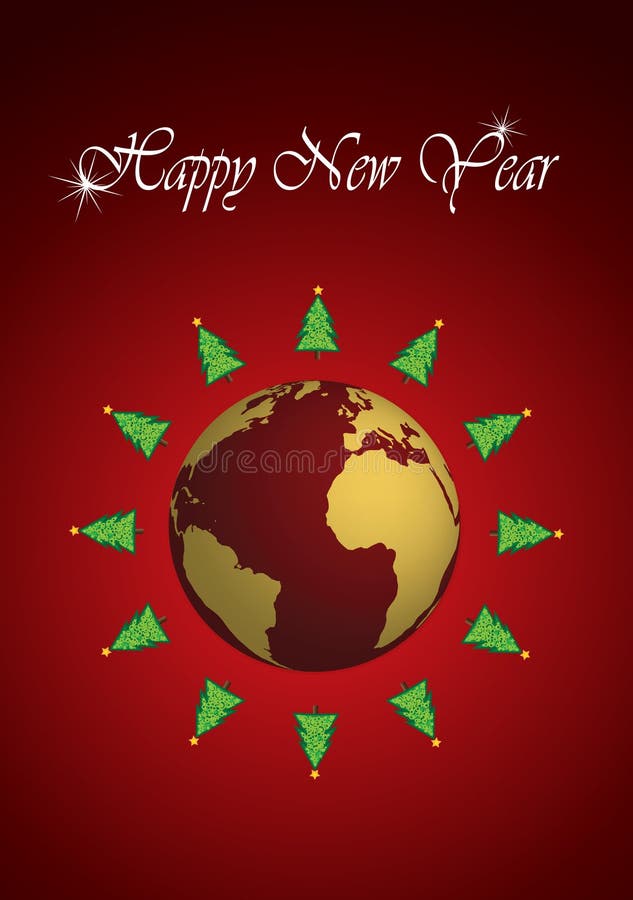 New Years Trees Around the Earth Stock Vector - Illustration of bright ...