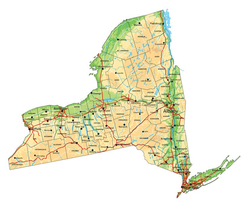 New York State Physical Map Stock Illustrations – 143 New York State ...