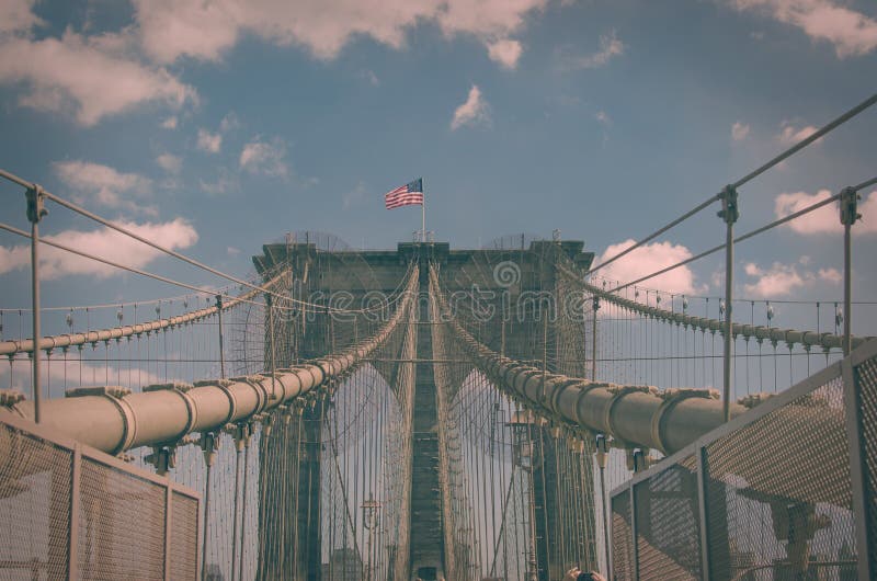 New York, Brooklyn Bridge,vintage Style Stock Photo - Image of ...