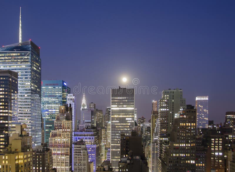 Manhattan Moonlight stock image. Image of river, lights - 17245993