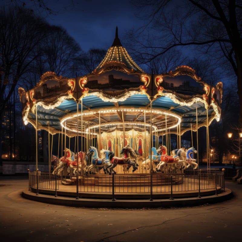 New York Central Park Merry Go Round Stock Illustration - Illustration ...